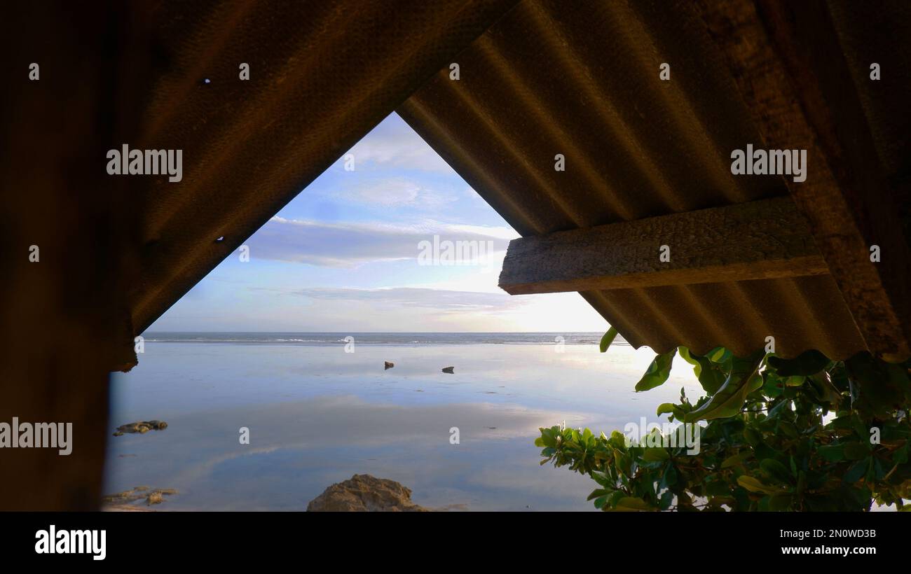 Triangular gazebos on beautiful beaches, beautiful sea and sky ...
