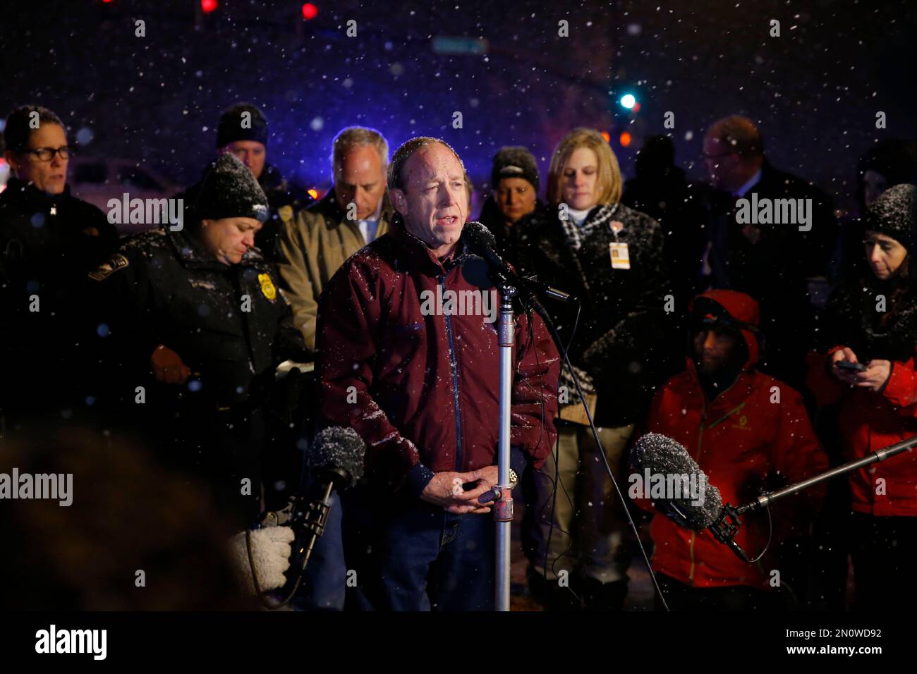 Colorado Springs, Colo., Mayor John Suthers talks to media after a ...