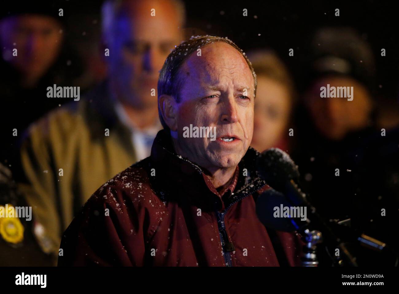 Colorado Springs, Colo., Mayor John Suthers talks to media after a ...