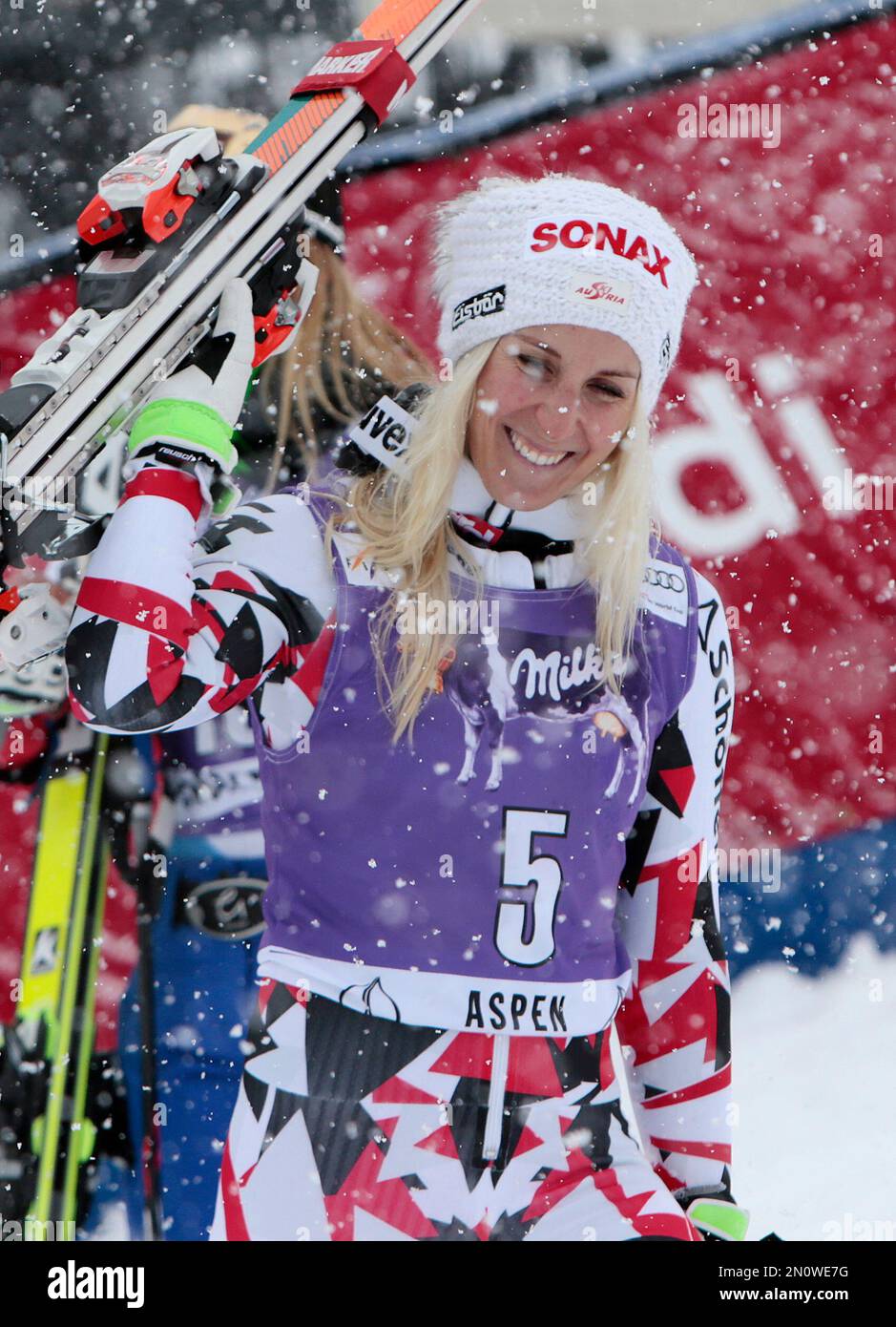 Austria's Eva-Maria Brem celebrates after finishing second in the women ...