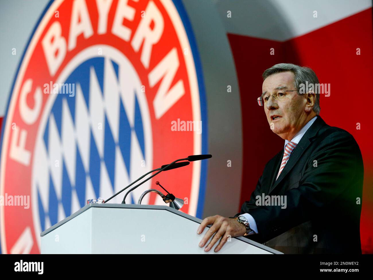Bayern Munich president Karl Hopfner talks during the annual general ...