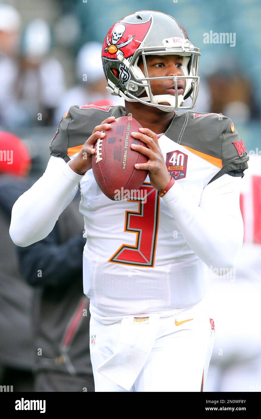 Tampa Bay Buccaneers quarterback Jameis Winston (3) warms up before an ...