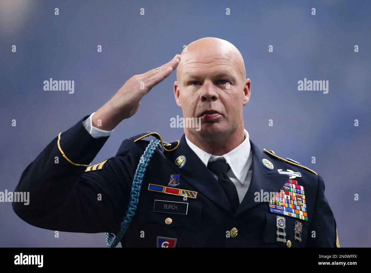 First Sergeant Shawn Burch of the US Army is honored during an NFL ...