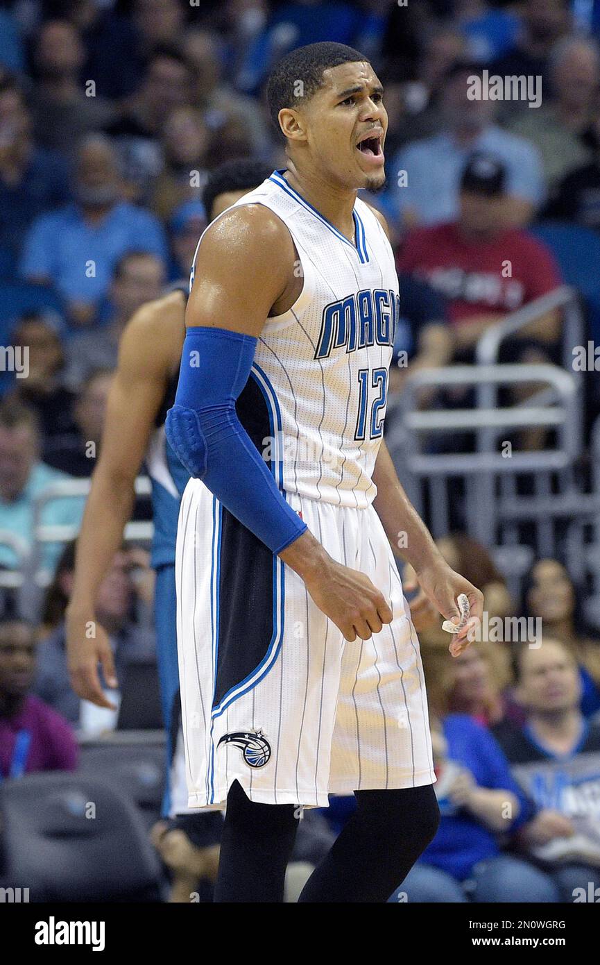 Orlando Magic forward Tobias Harris (12) reacts after being called for ...