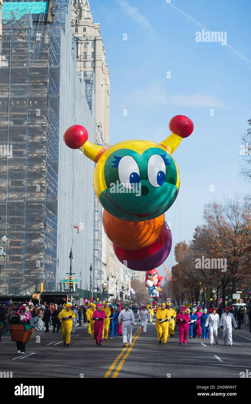 The Wiggle Worm balloon floats in the Macy's Thanksgiving Day Parade on ...