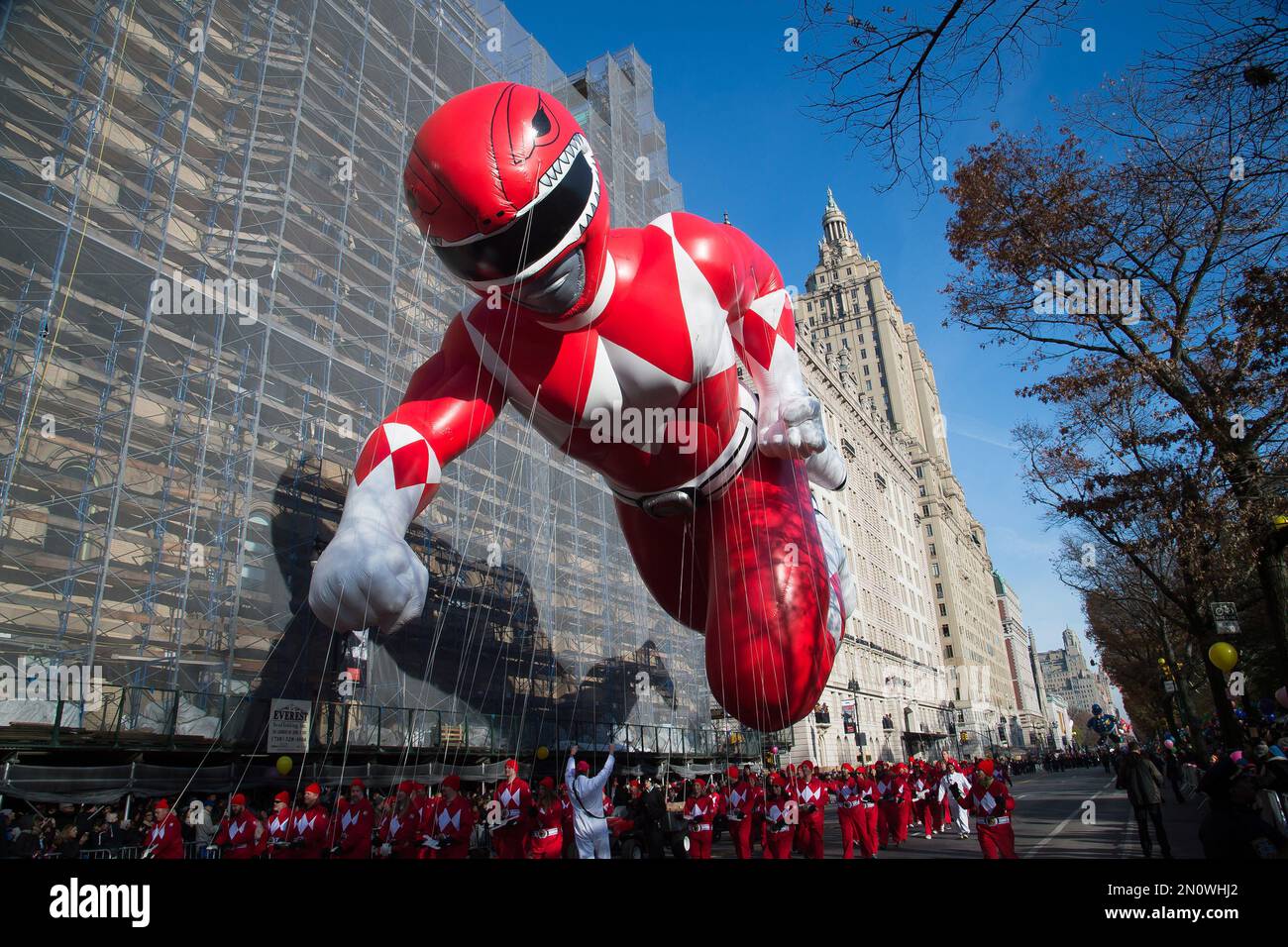 The Red Mighty Morphin Power Ranger balloon floats in the Macy's ...