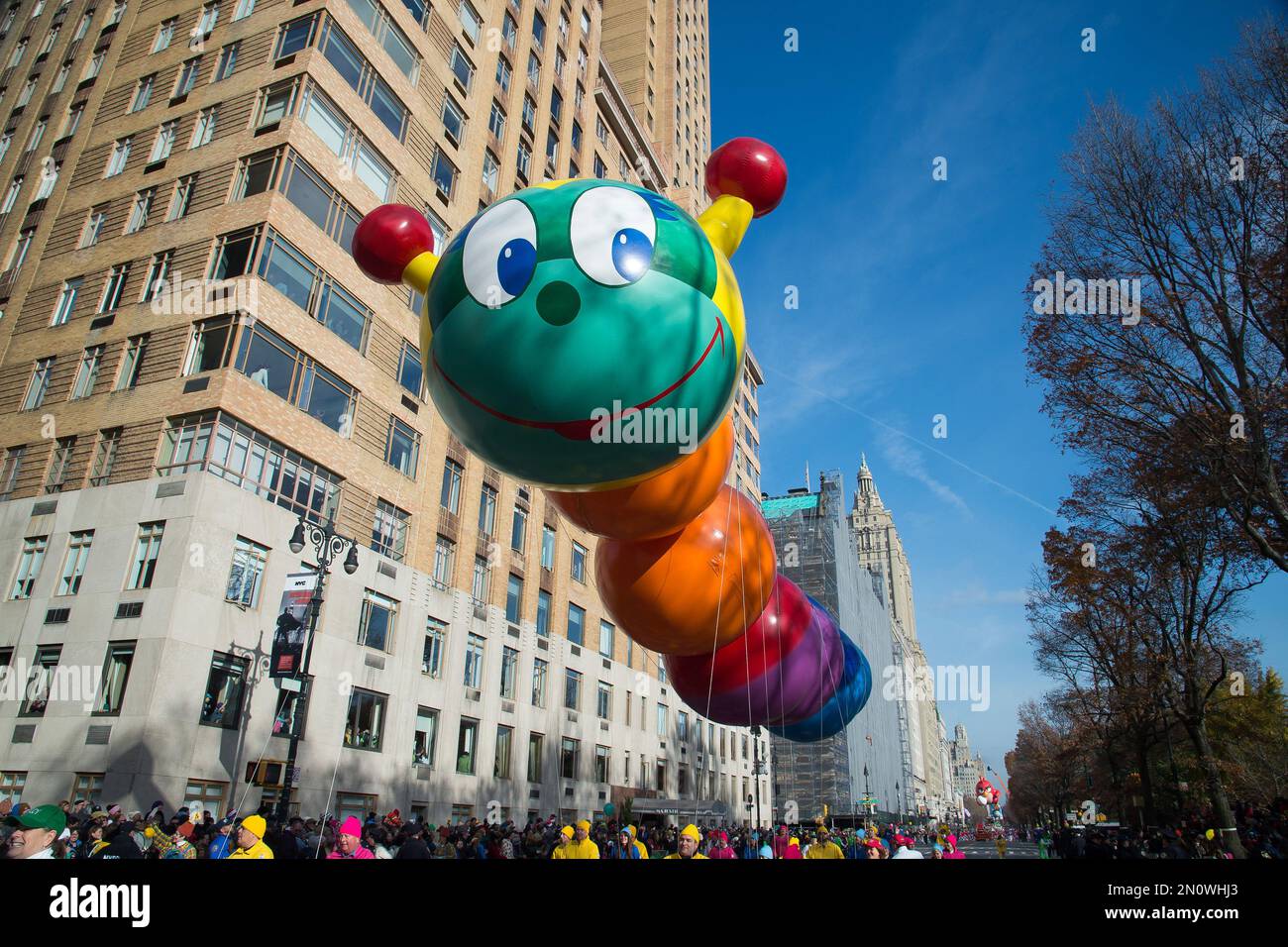 The Wiggle Worm balloon floats in the Macy's Thanksgiving Day Parade on ...
