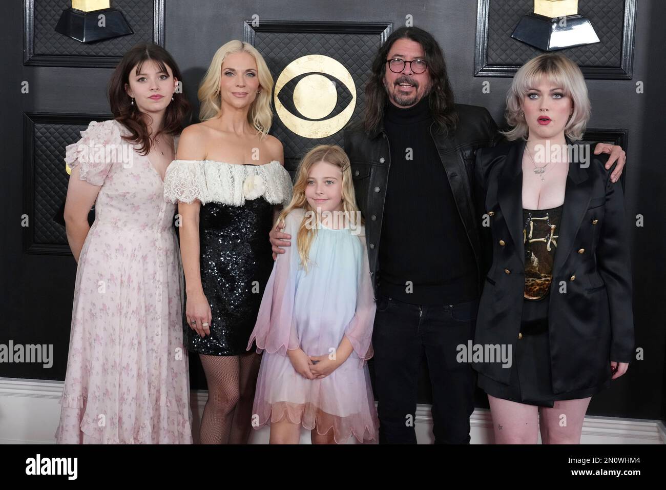 Harper Grohl, from left, Jordyn Blum, Ophelia Grohl, David Grohl, and ...