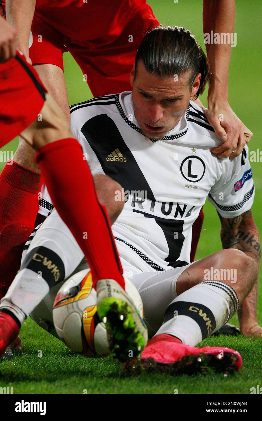 Legia Warszawa's Aleksandar Prijovic and Midtjylland's players ...