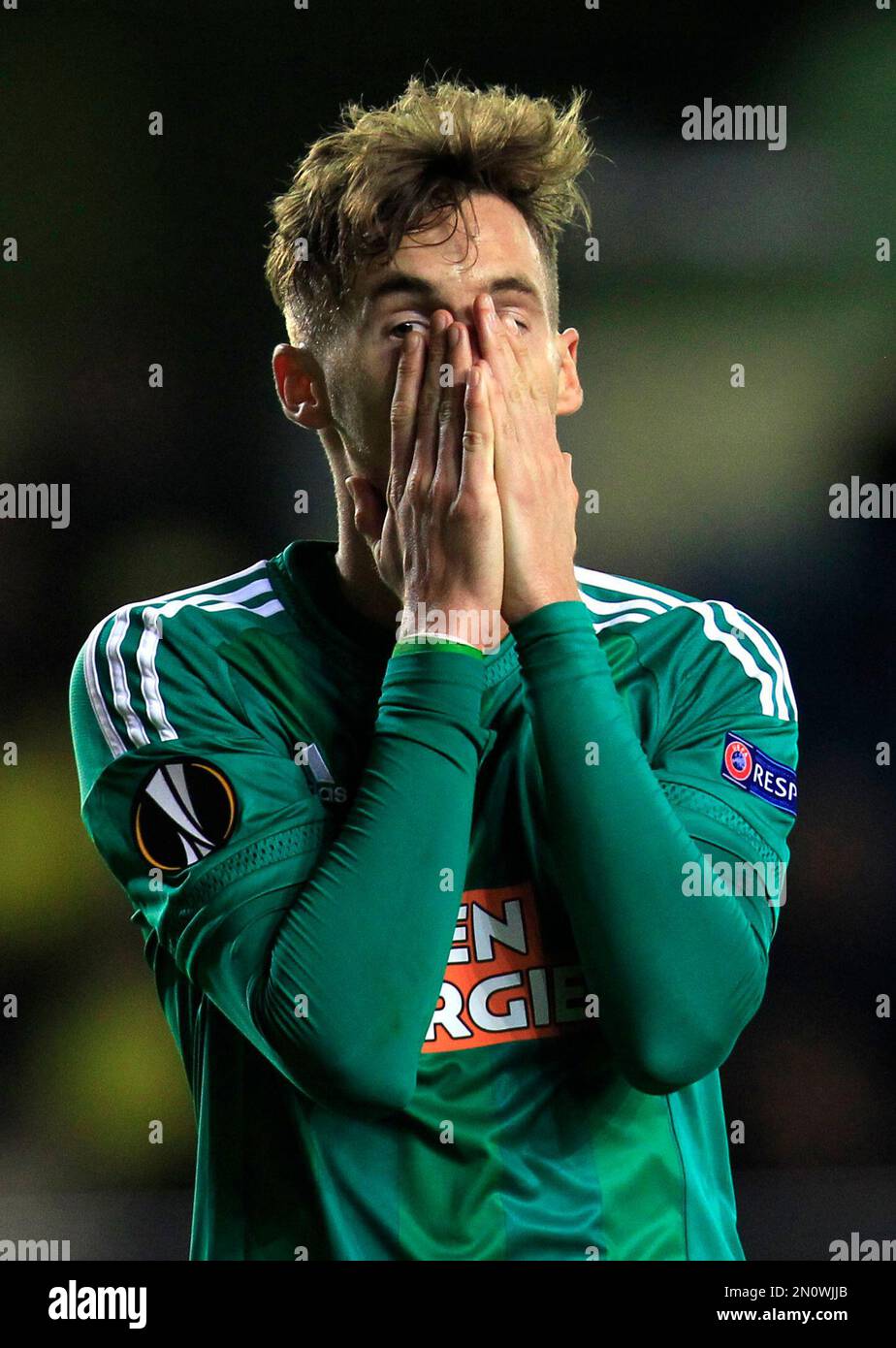 Rapid Wien's Stefan Stangl reacts after failing to score against ...