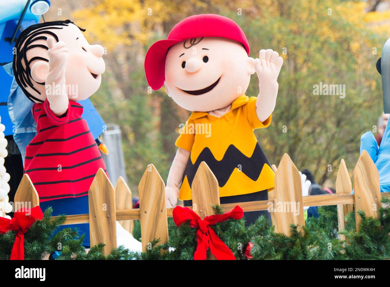 Peanuts characters Linus van Pelt, left, and Charlie Brown participate ...