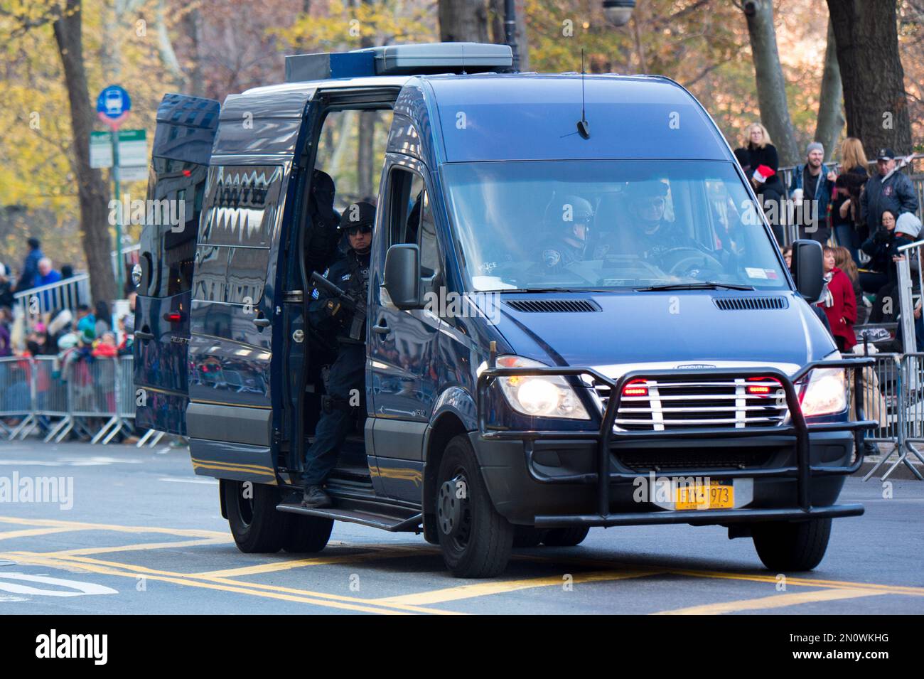 NYPD's Hercules team patrols the parade route at the Macy's ...