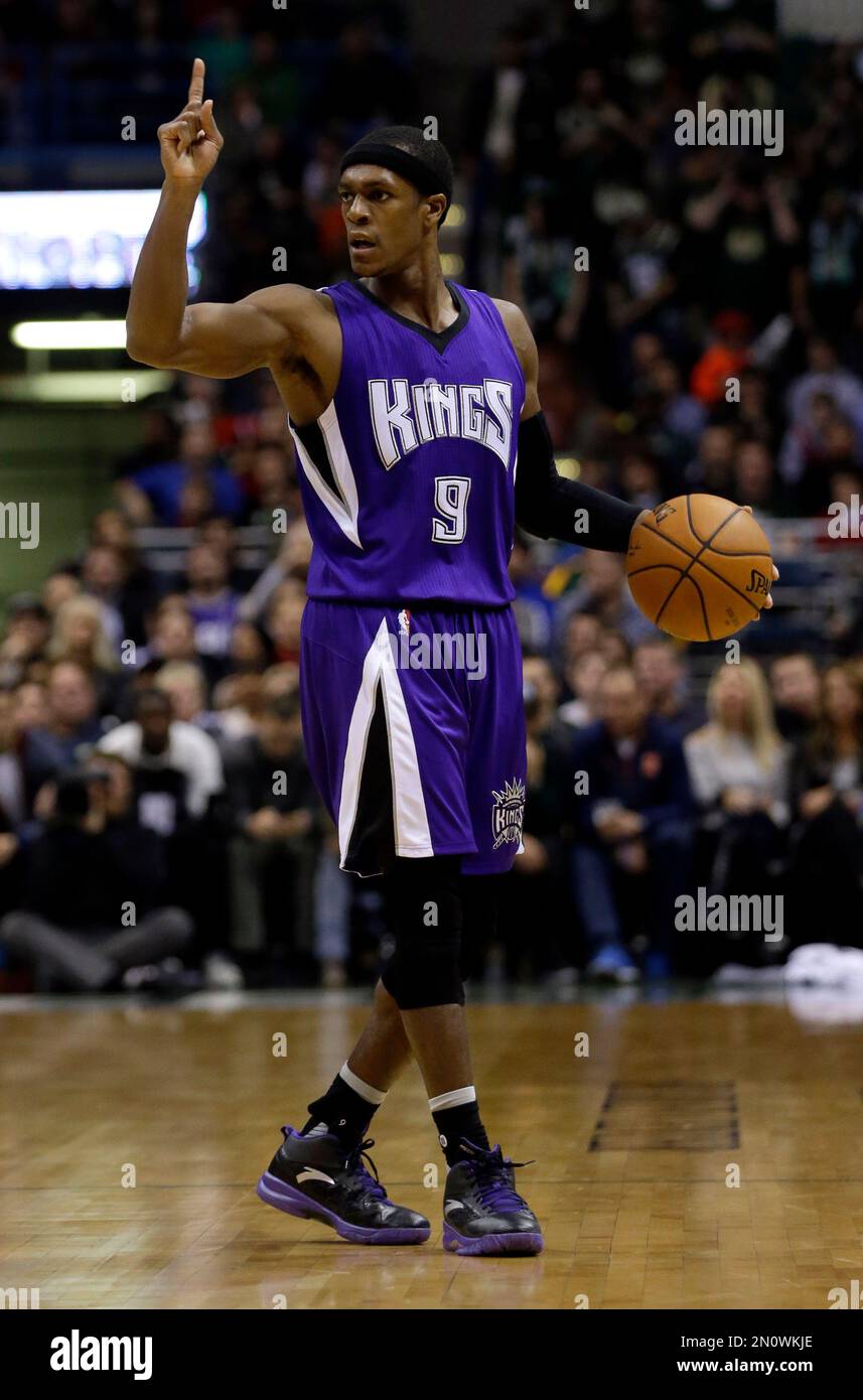 Sacramento Kings' Rajon Rondo calls a play during an NBA basketball ...