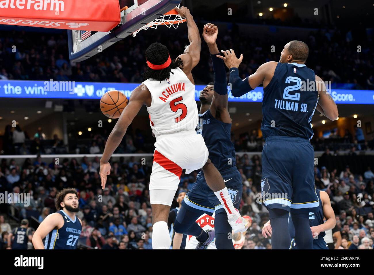 Toronto Raptors forward Precious Achiuwa (5) dunks against Memphis ... Toronto Raptors forward Precious Achiuwa (5) dunks against Memphis ...