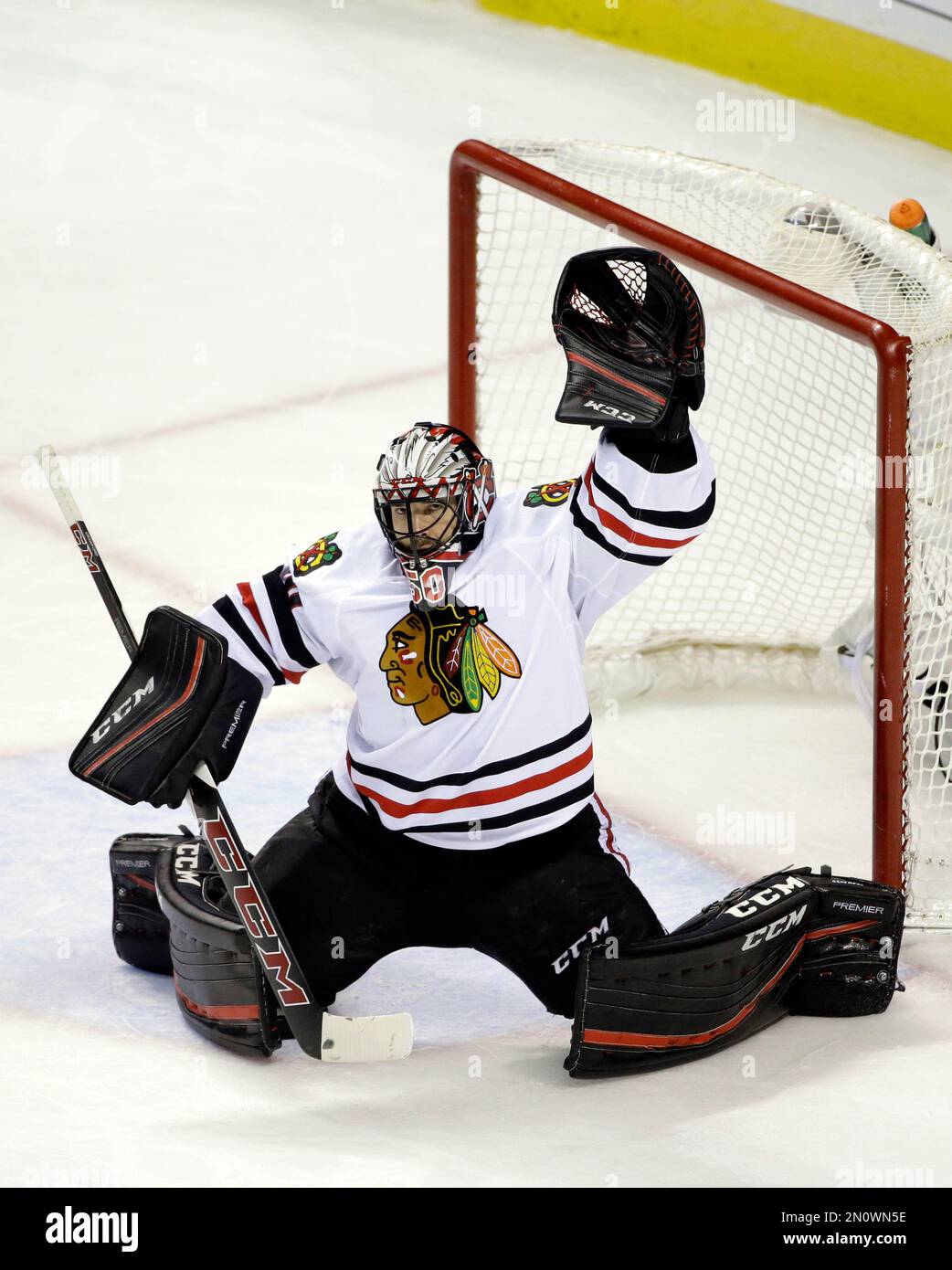 Chicago Blackhawks' Corey Crawford (50) during an NHL hockey game ...