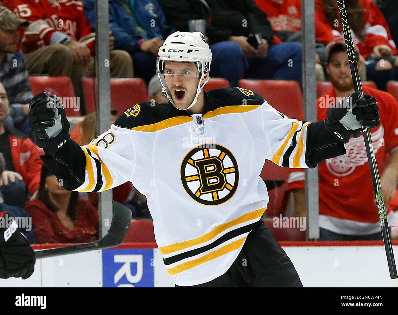 Boston Bruins defenseman Colin Miller (48) celebrates his goal against ...
