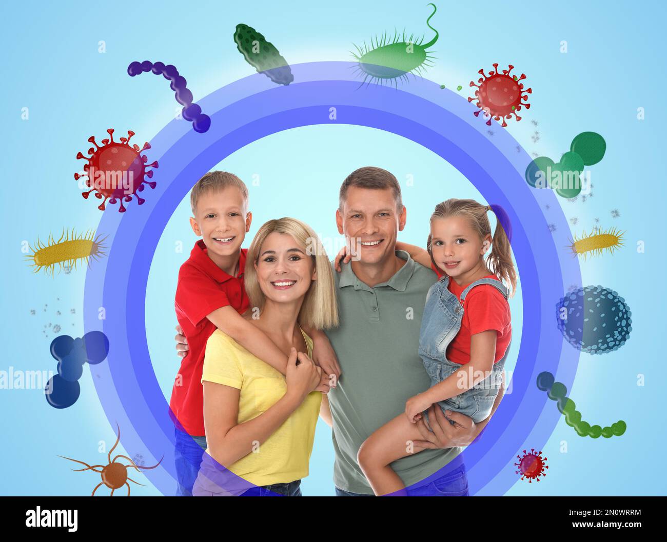 Strong immunity - healthy family. Happy parents with children protected ...