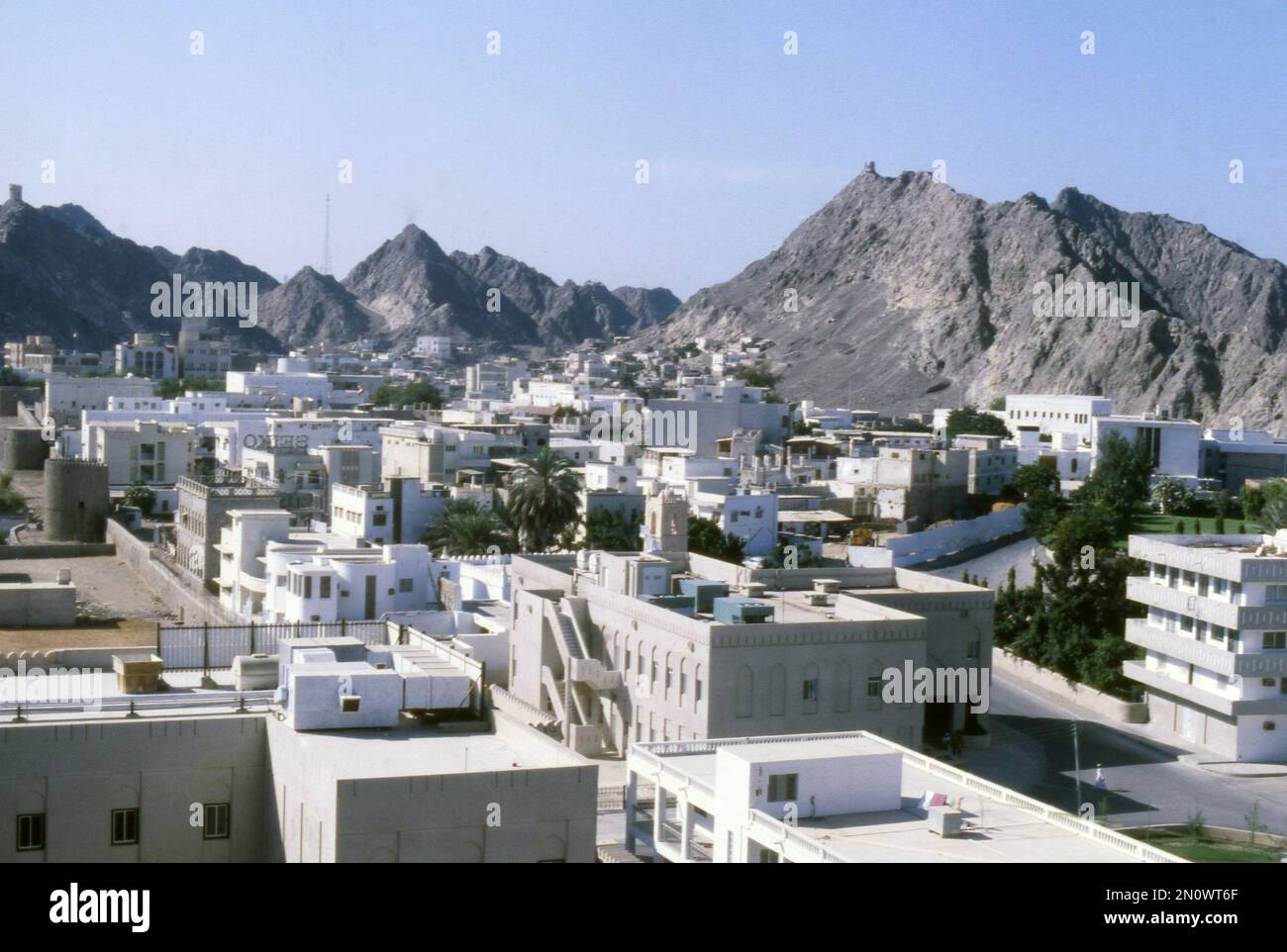 Skyline views of Muscat, Oman in 1980. (Bill Foley/AP Photo Stock Photo ...