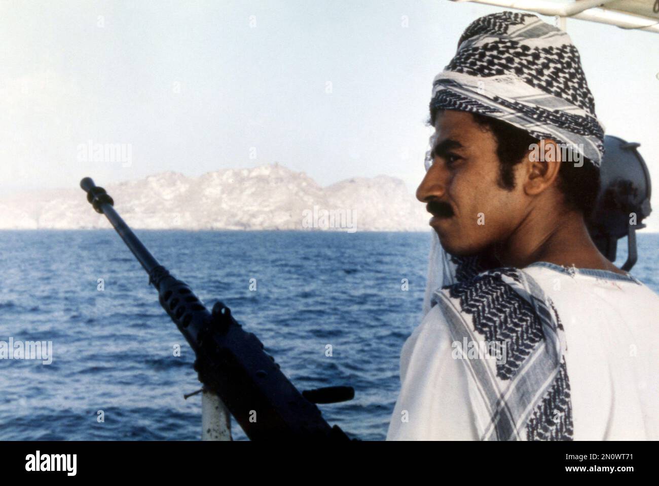 Patrolling the Arabian sea, off Raysut Naval base in Oman in Feb, 1975 ...