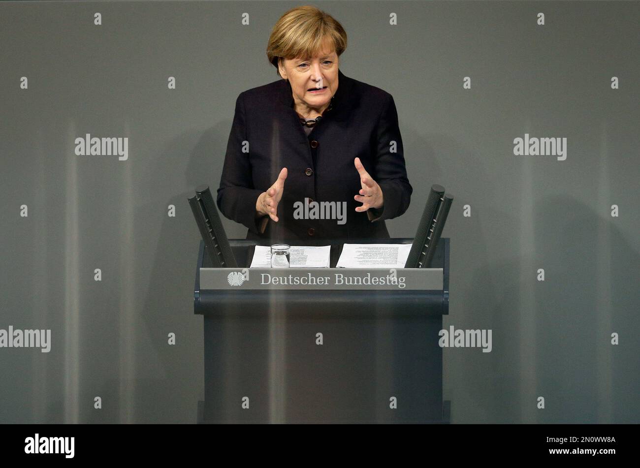 German Chancellor Angela Merkel delivers a speech as part of the ...
