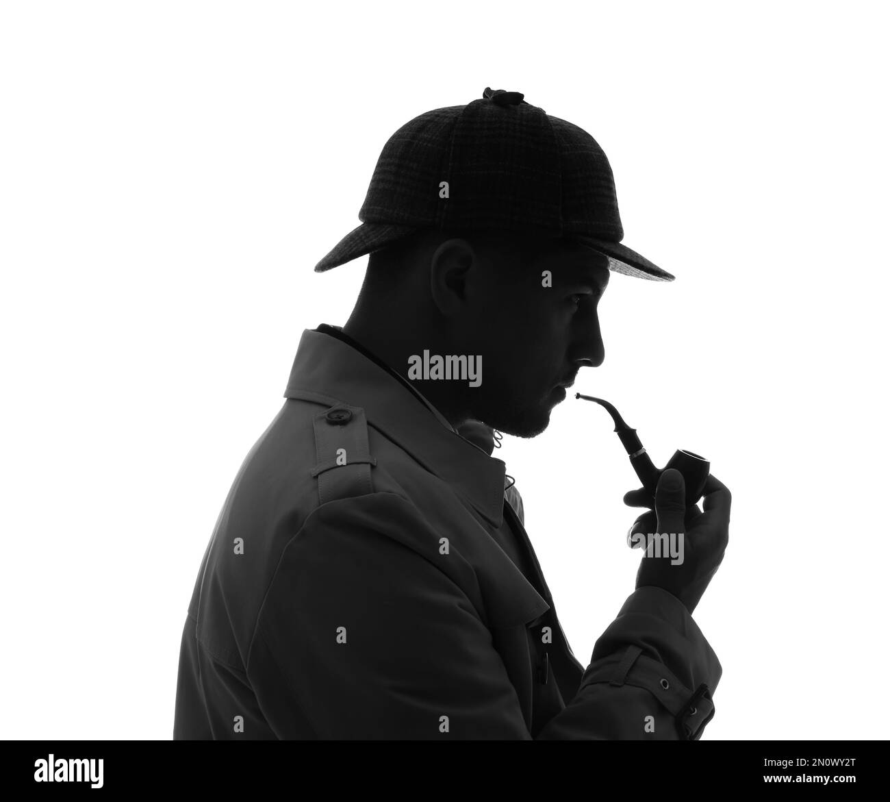 Old fashioned detective with smoking pipe on white background Stock ...