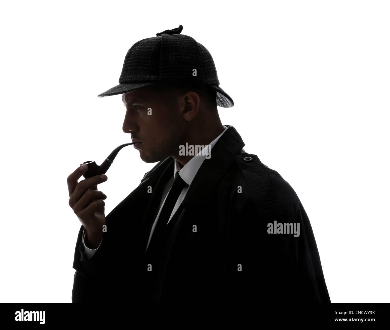 Old fashioned detective with smoking pipe on white background Stock ...