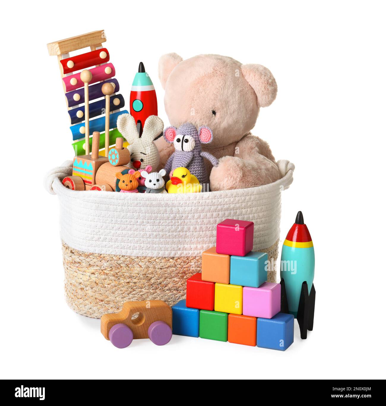 Set of different toys on white background Stock Photo - Alamy