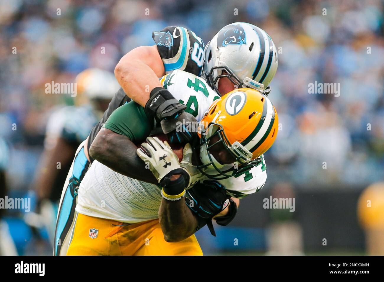 Green Bay Packers running back James Starks (44) is tackled by Carolina ...