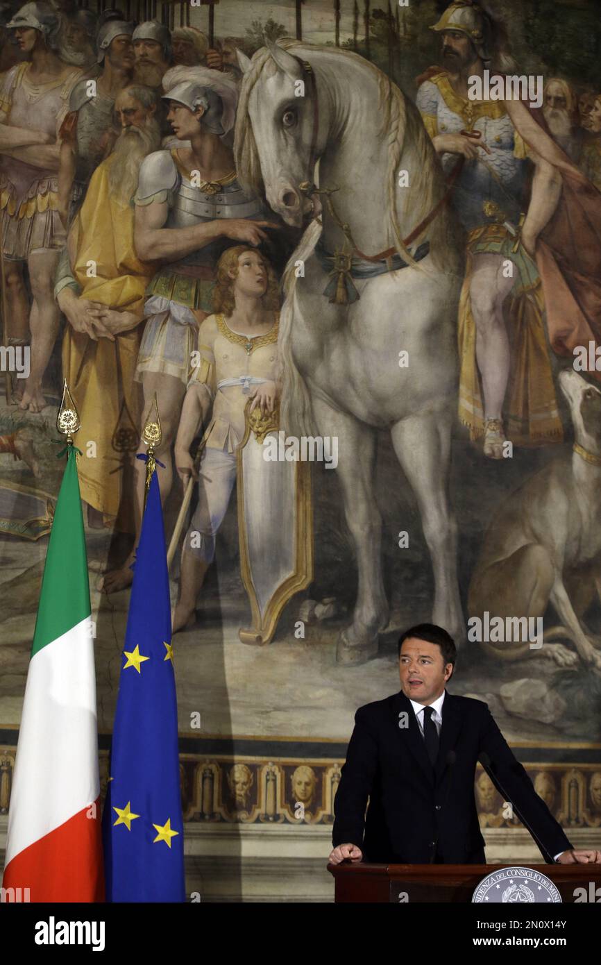 Italian Premier Matteo Renzi speaks at the meeting " Italy, Europe. An ...