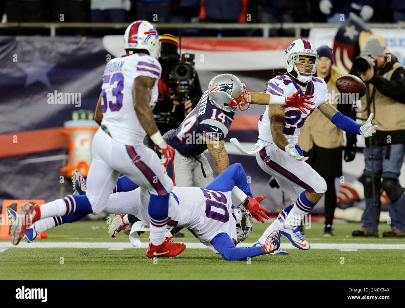 Buffalo Bills defensive back Stephon Gilmore (24) intercepts a pass ...