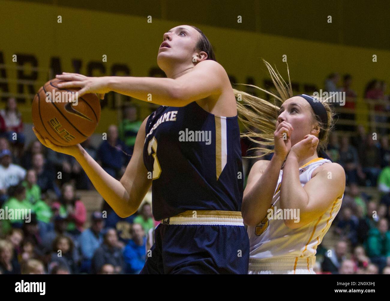 Notre Dame’s Marina Mabrey (3) drives in on a fast break in front of ...