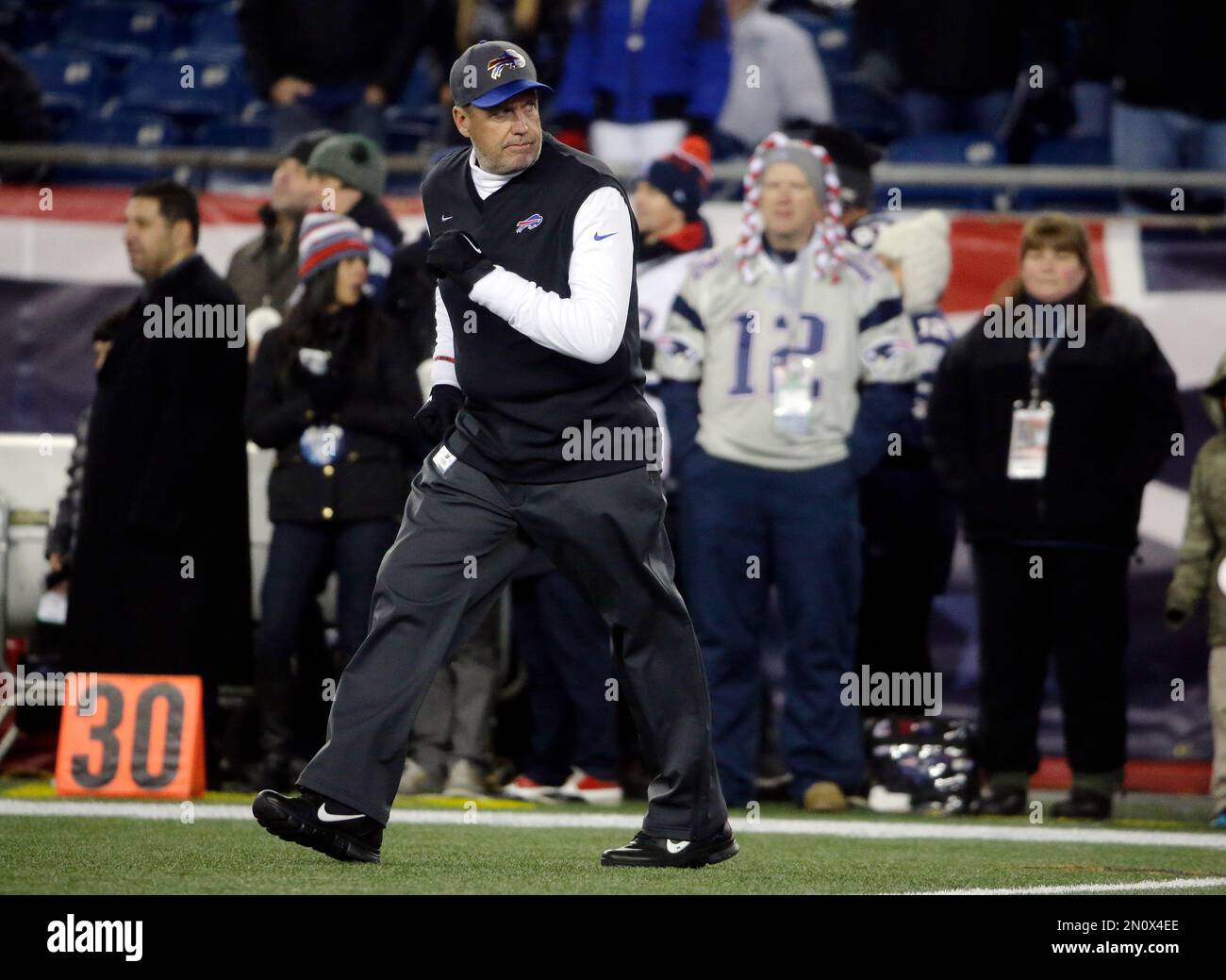 Buffalo Bills head coach Rex Ryan walks onto the field before an NFL ...