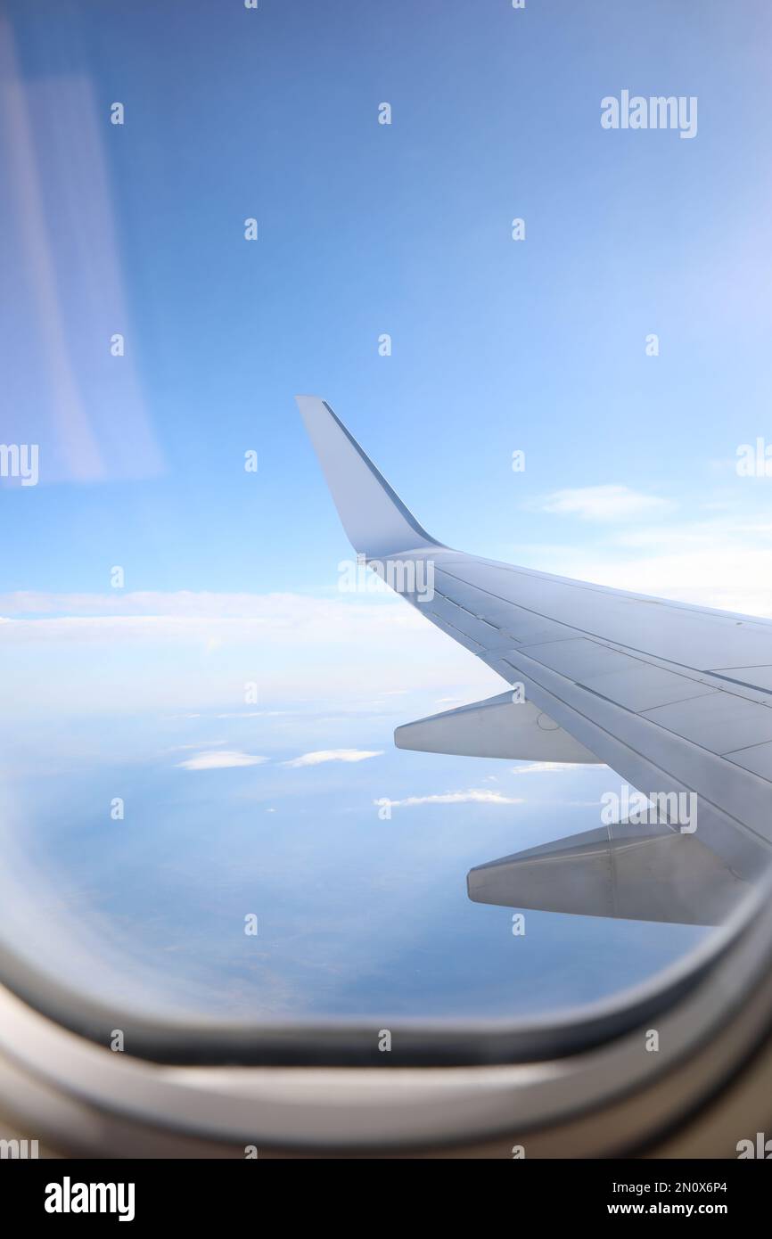 Beautiful view through plane window during flight. Air travel Stock ...