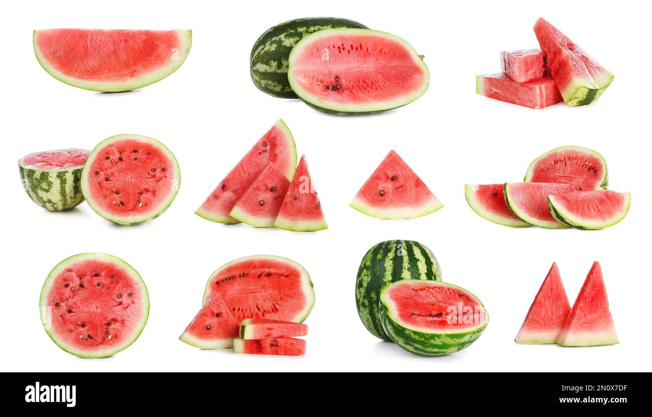 Set of fresh watermelons on white background Stock Photo - Alamy