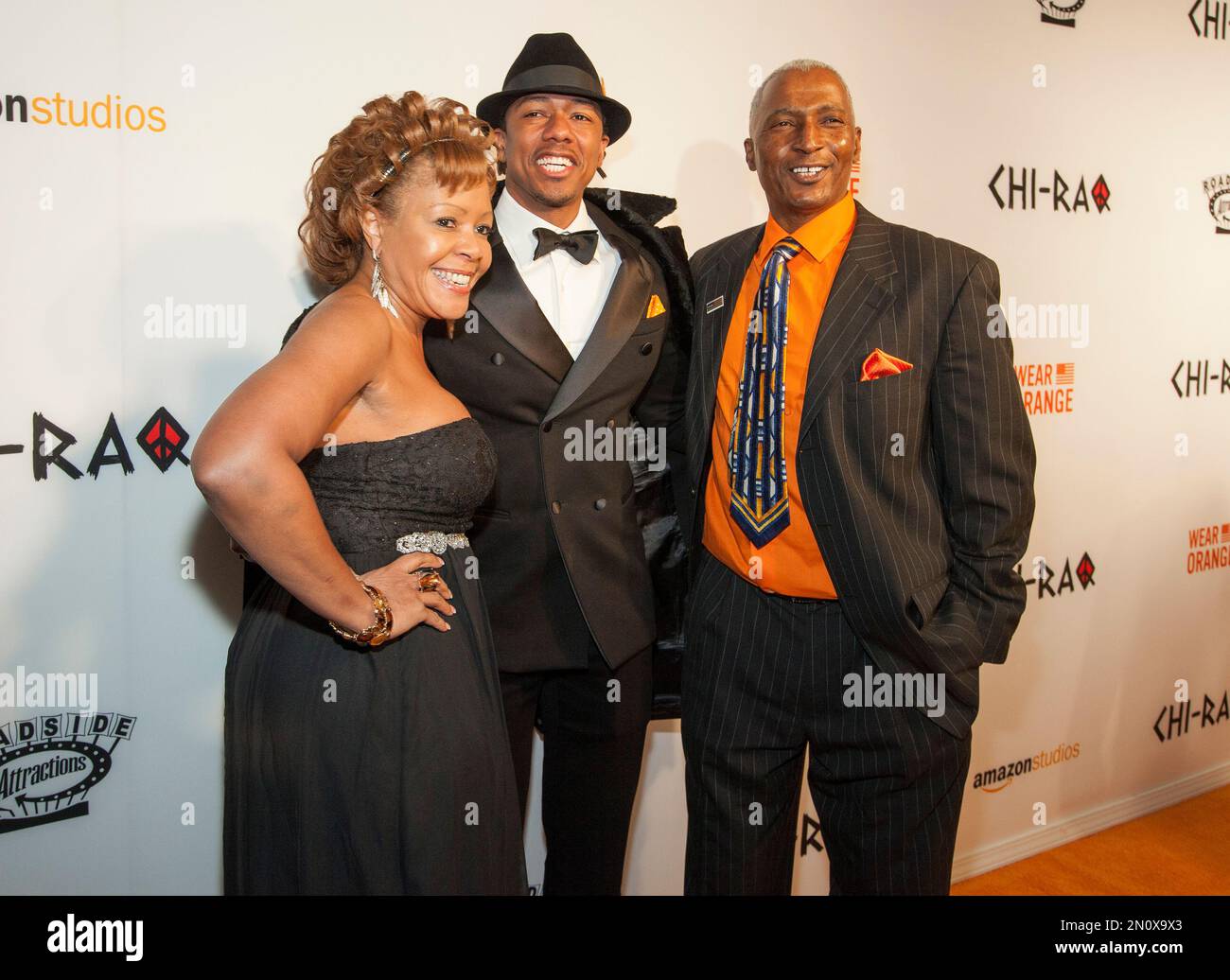 In center, Nick Cannon with his parents at the world premiere of “Chi ...