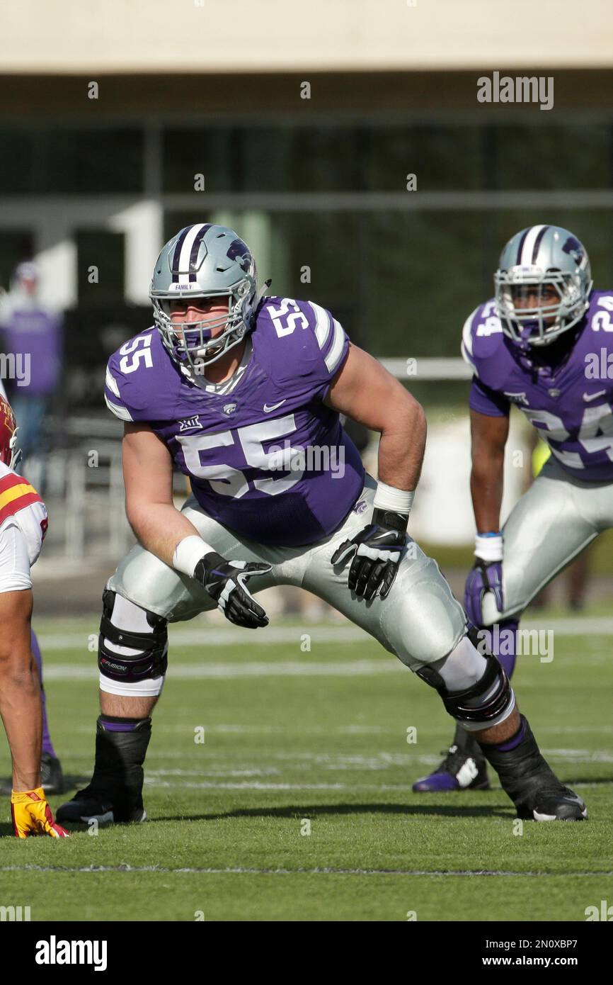 Kansas State offensive lineman Cody Whitehair (55) gets set for a play ...