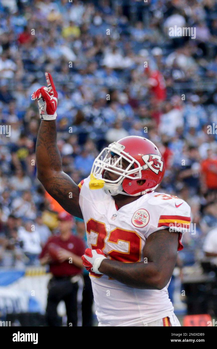 Kansas City Chiefs running back Spencer Ware celebrates after scoring a ...