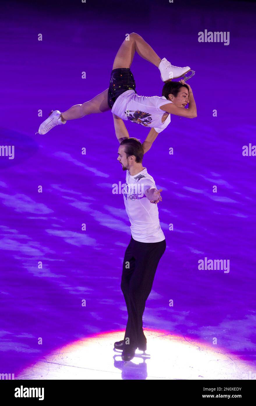 Ksenia Stolbova and Fedor Klimov, of Russia, perform during exhibition ...