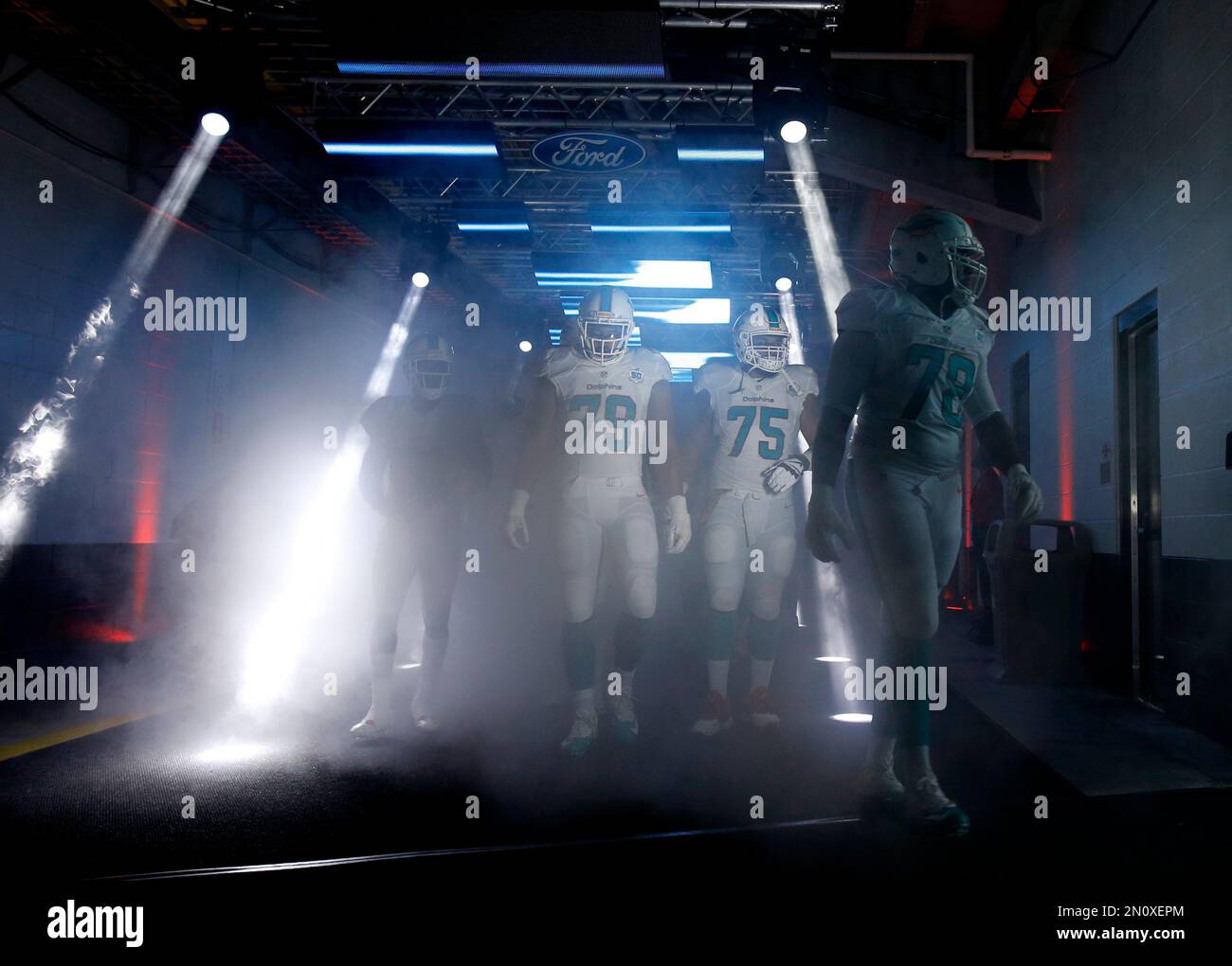 Miami Dolphins come out of the tunnel for team introductions before the ...