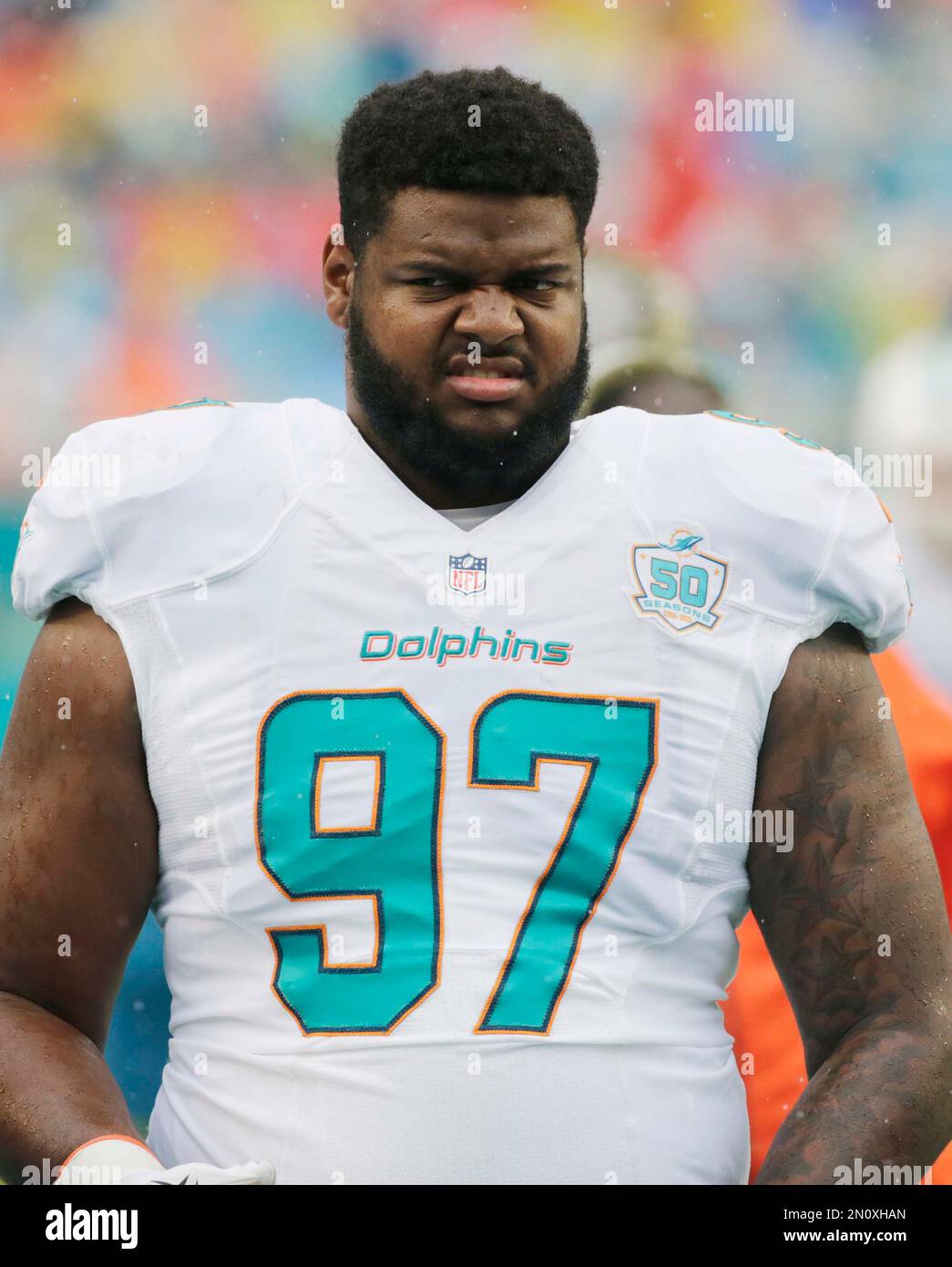Miami Dolphins defensive tackle Jordan Phillips (97) walks the ...