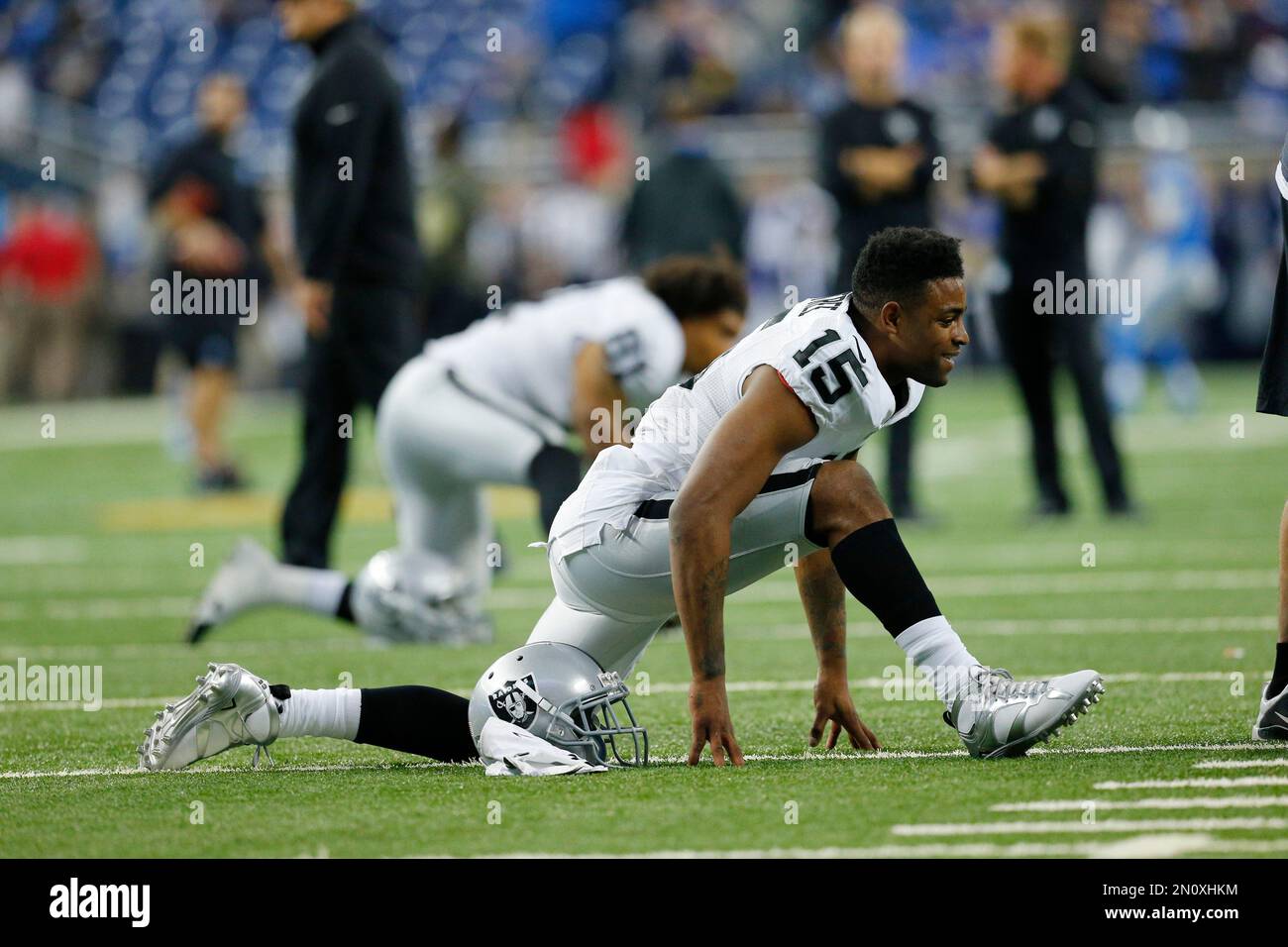 Oakland Raiders wide receiver Michael Crabtree (15) stretches during ...