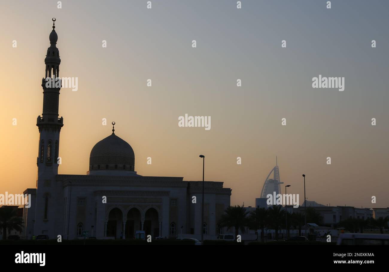Dubai, UAE - February 14,2022: Jumeirah Mosque in Dubai at Sunset ...