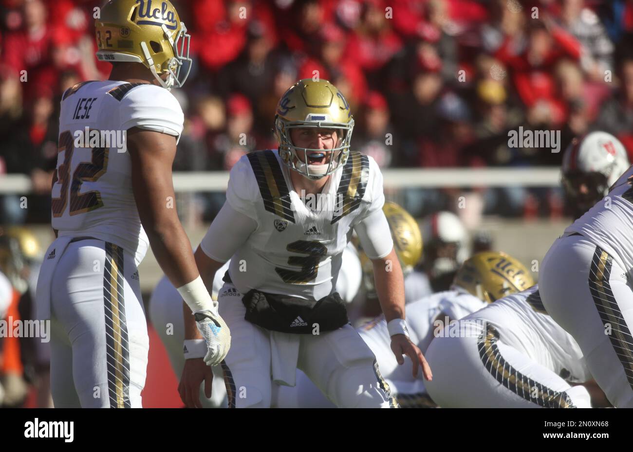 UCLA quarterback Josh Rosen (3) yells to his team before hiking the ...