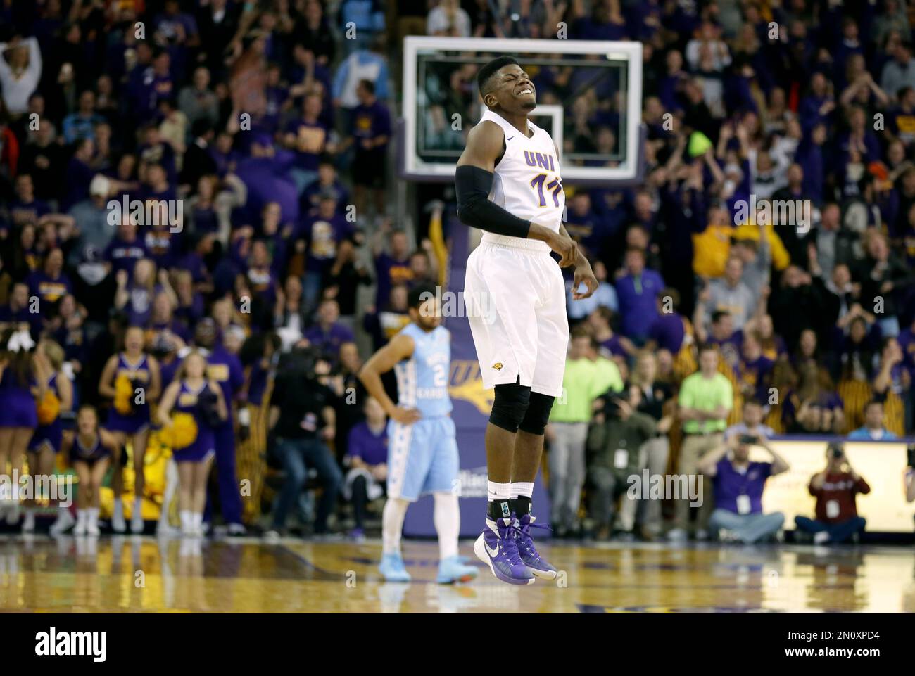 Northern Iowa guard Wes Washpun celebrates at the end of an NCAA ...