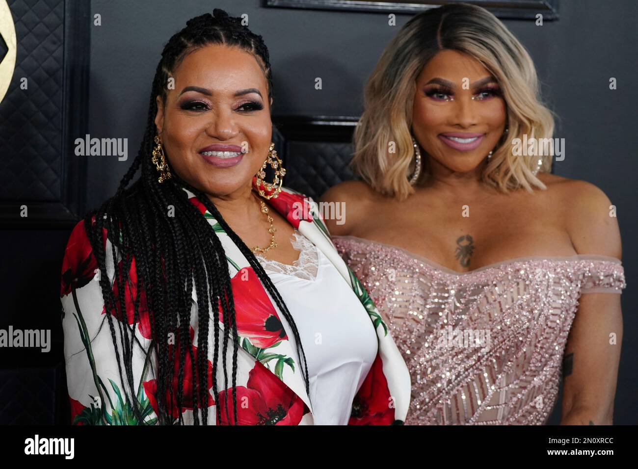 Cheryl James, left, and Sandra Denton arrive at the 65th annual Grammy Awards on Sunday, Feb. 5 ...