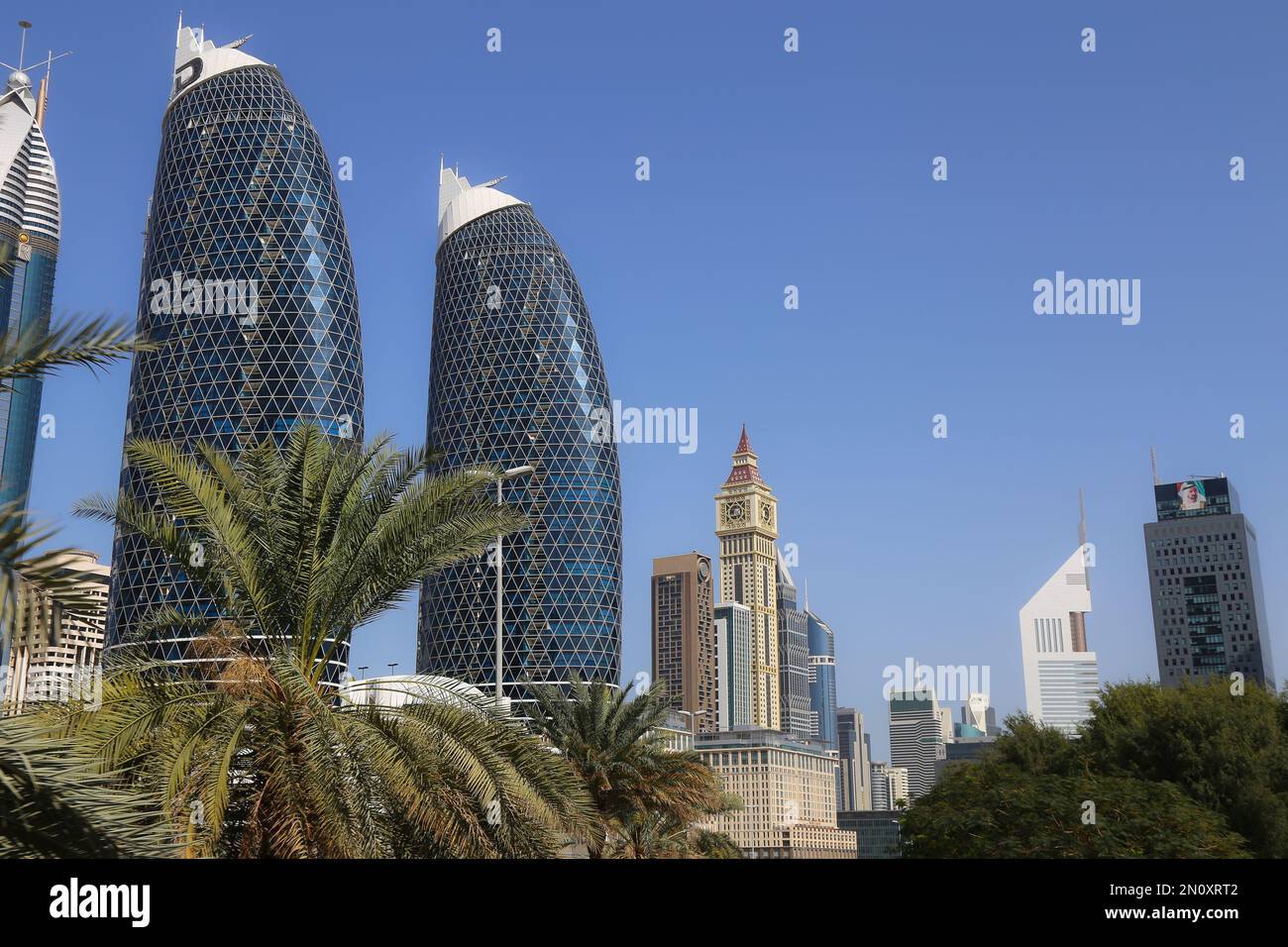 Dubai, UAE - February 14,2022: The DAMAC Park Towers are a luxury ...
