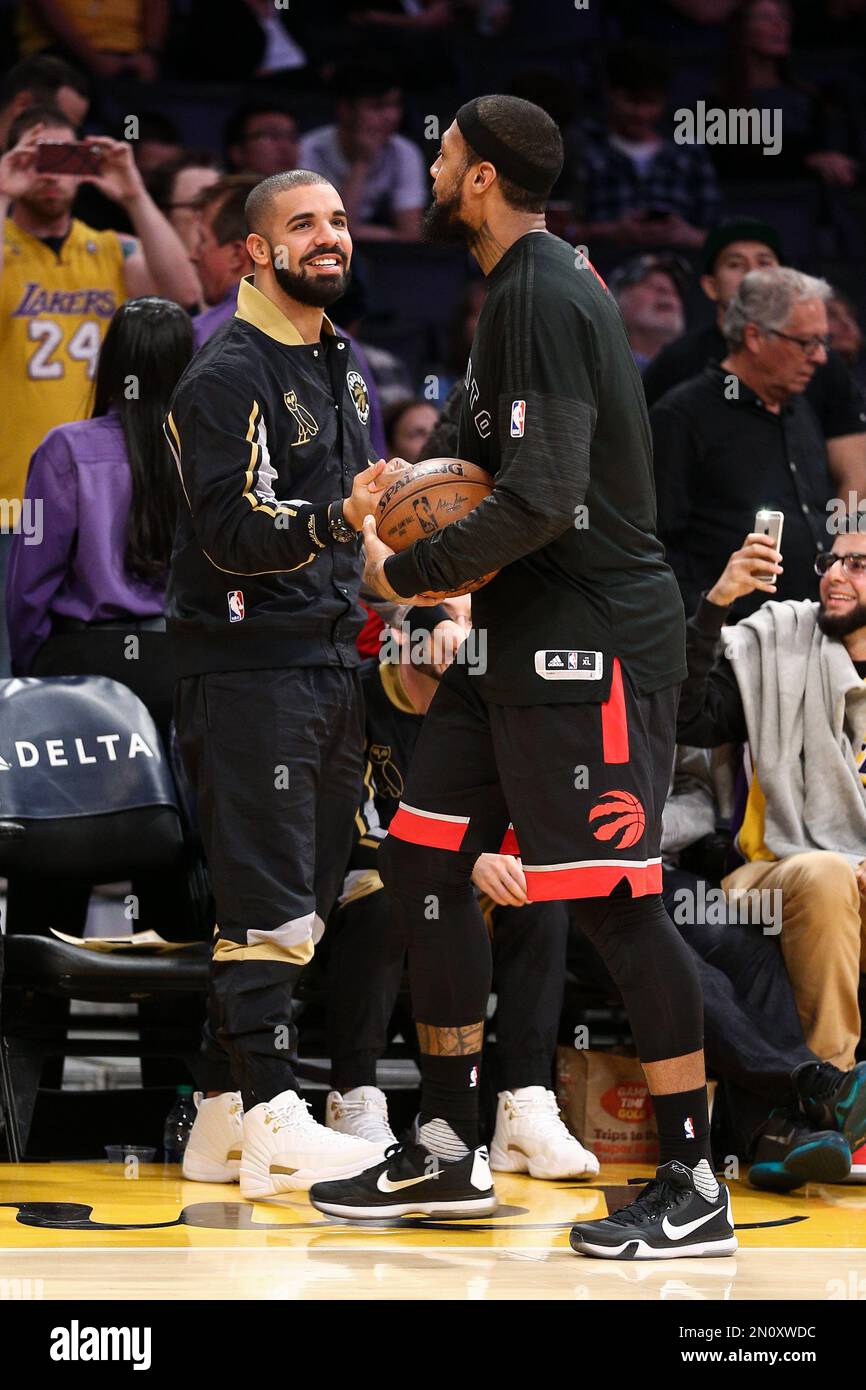 Rapper Drake attends the game between the Los Angeles Lakers vs. the ...
