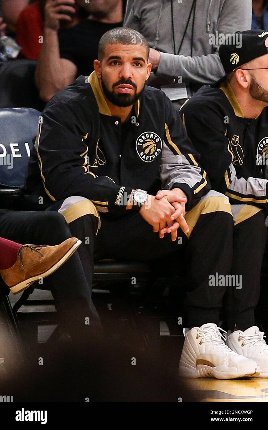 Rapper Drake attends the game between the Los Angeles Lakers vs. the ...