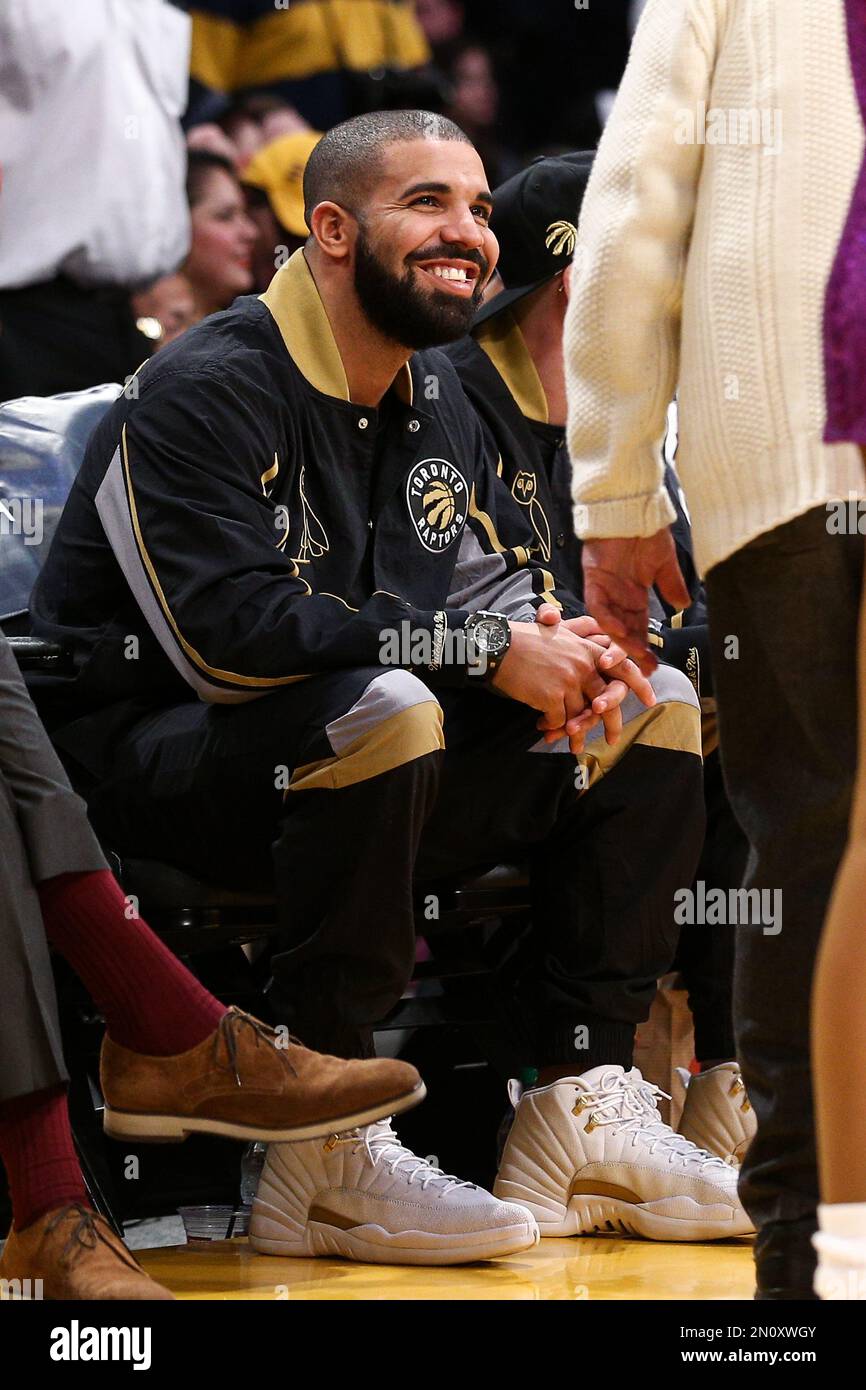 Rapper Drake attends the game between the Los Angeles Lakers vs. the ...