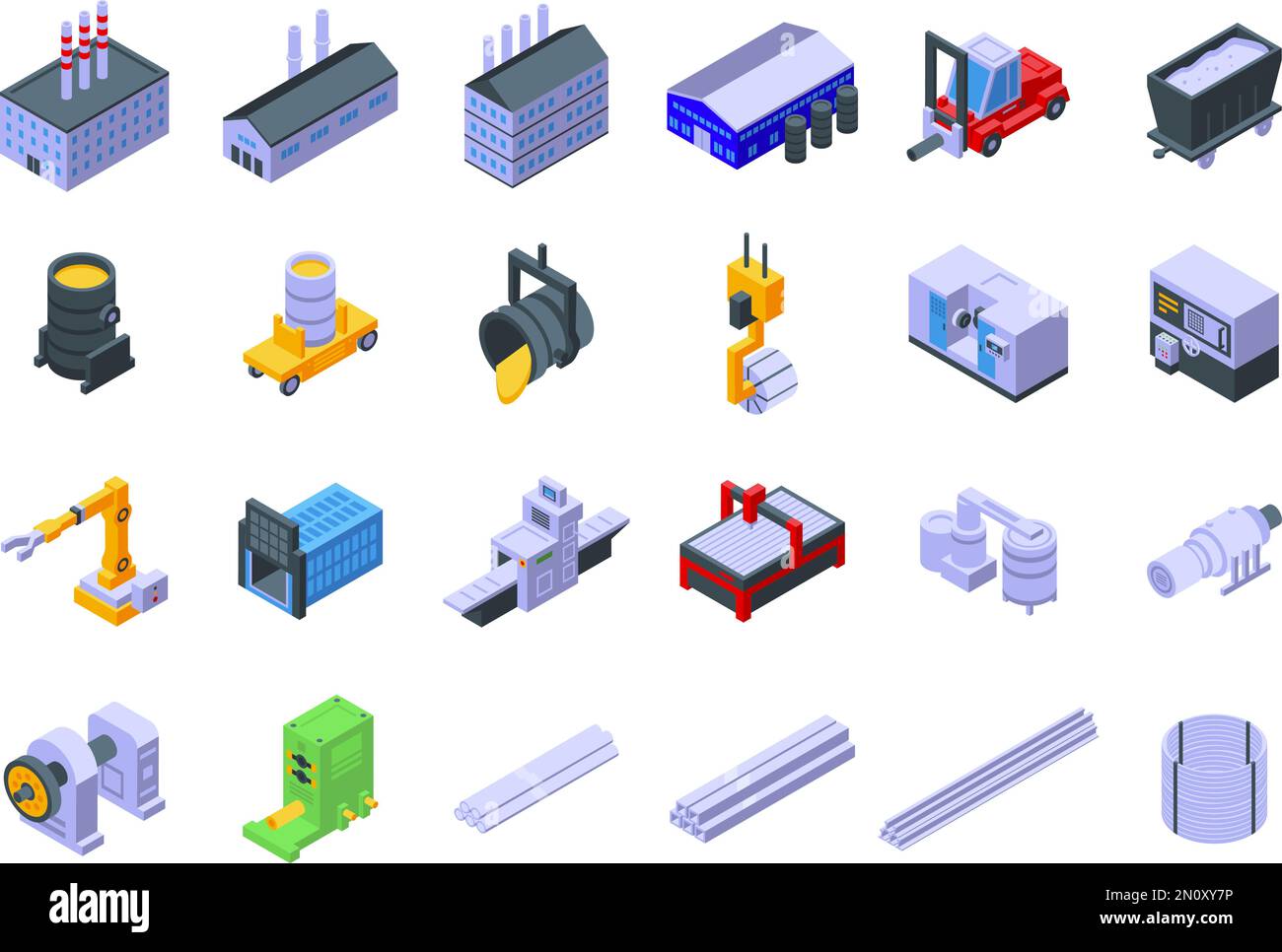 Steel Plant icons set isometric vector. Casting fire. Data work Stock ...
